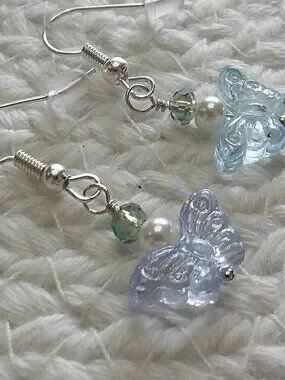 Handmade | Jewelry | Whimsical Blue Butterflies With Crystal Pearl ...